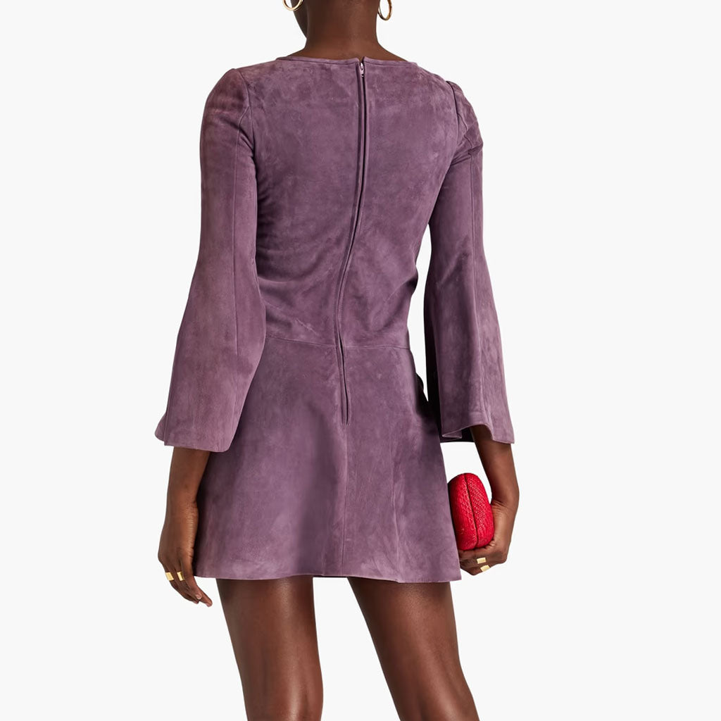 Minimal Purple Suede Leather A line Mini Leather Dress | HOTLEATHERWORLD