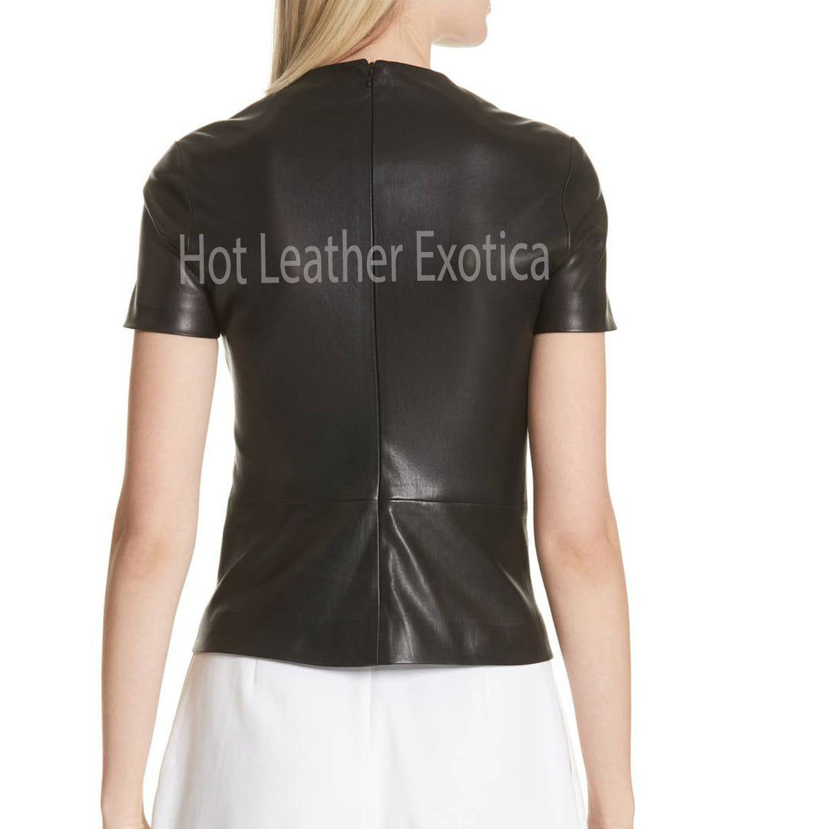 Short Sleeves Women Leather Top | HOTLEATHERWORLD