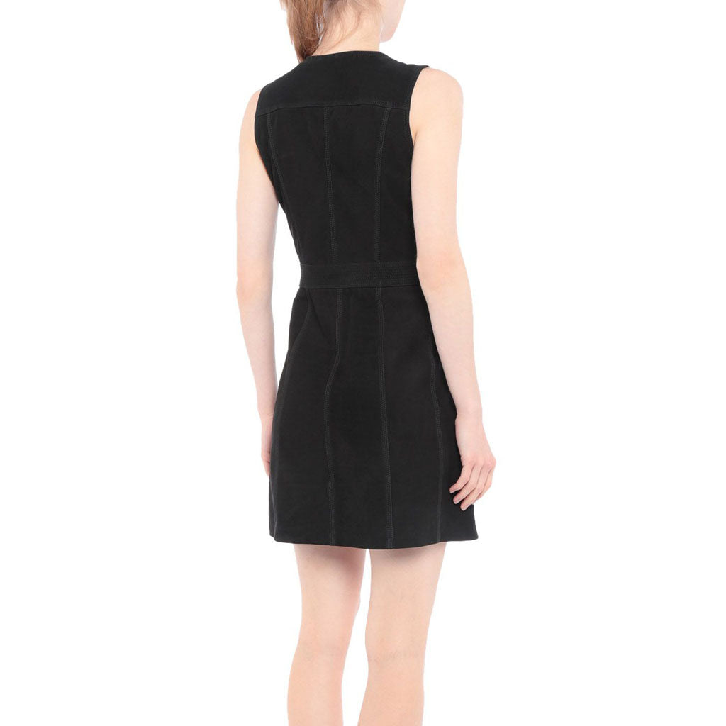Front Zipper Closure Women Leather Dress | HOTLEATHERWORLD
