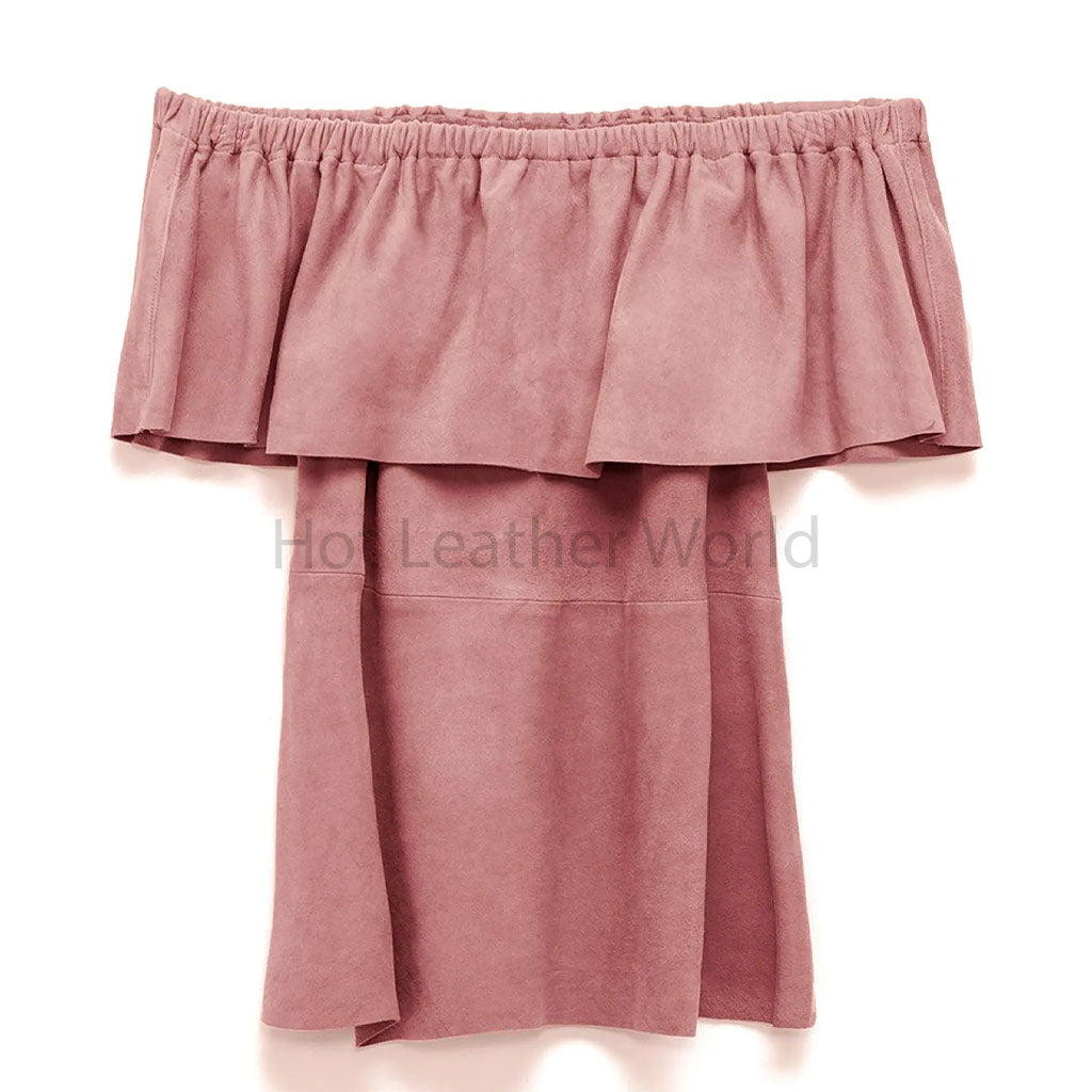 Premium Blush Pink Off Shoulder Women Suede Leather Top | HOTLEATHERWORLD