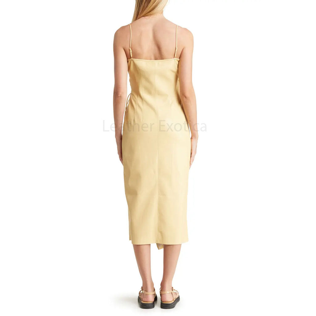 Buttery Yellow Truly Warp Style Women Leather Dress | HOTLEATHERWORLD