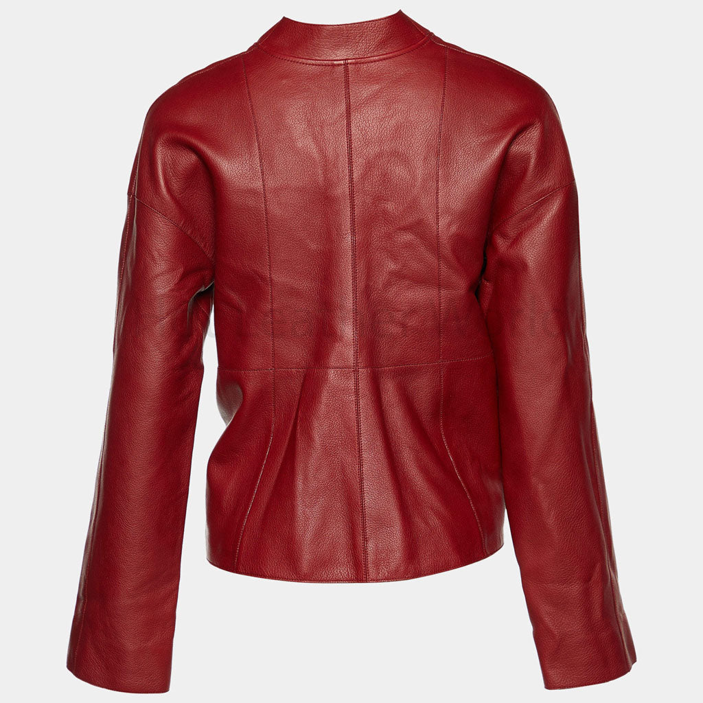Bright Red Overlapping Women Leather Jacket For Valentine | HOTLEATHERWORLD
