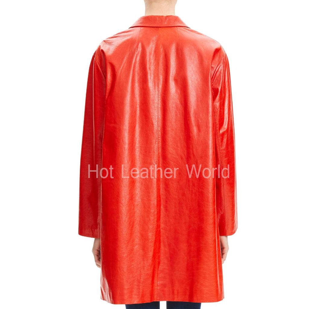 Open Front Red Leather Coat For Women | HOTLEATHERWORLD