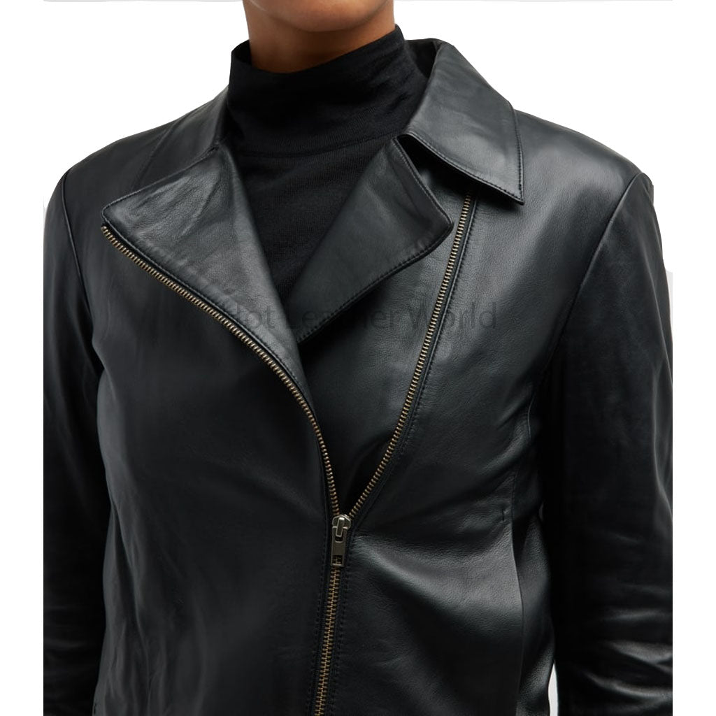 Minimal Black Overlapping Cropped Women Genuine Leather Jacket ...